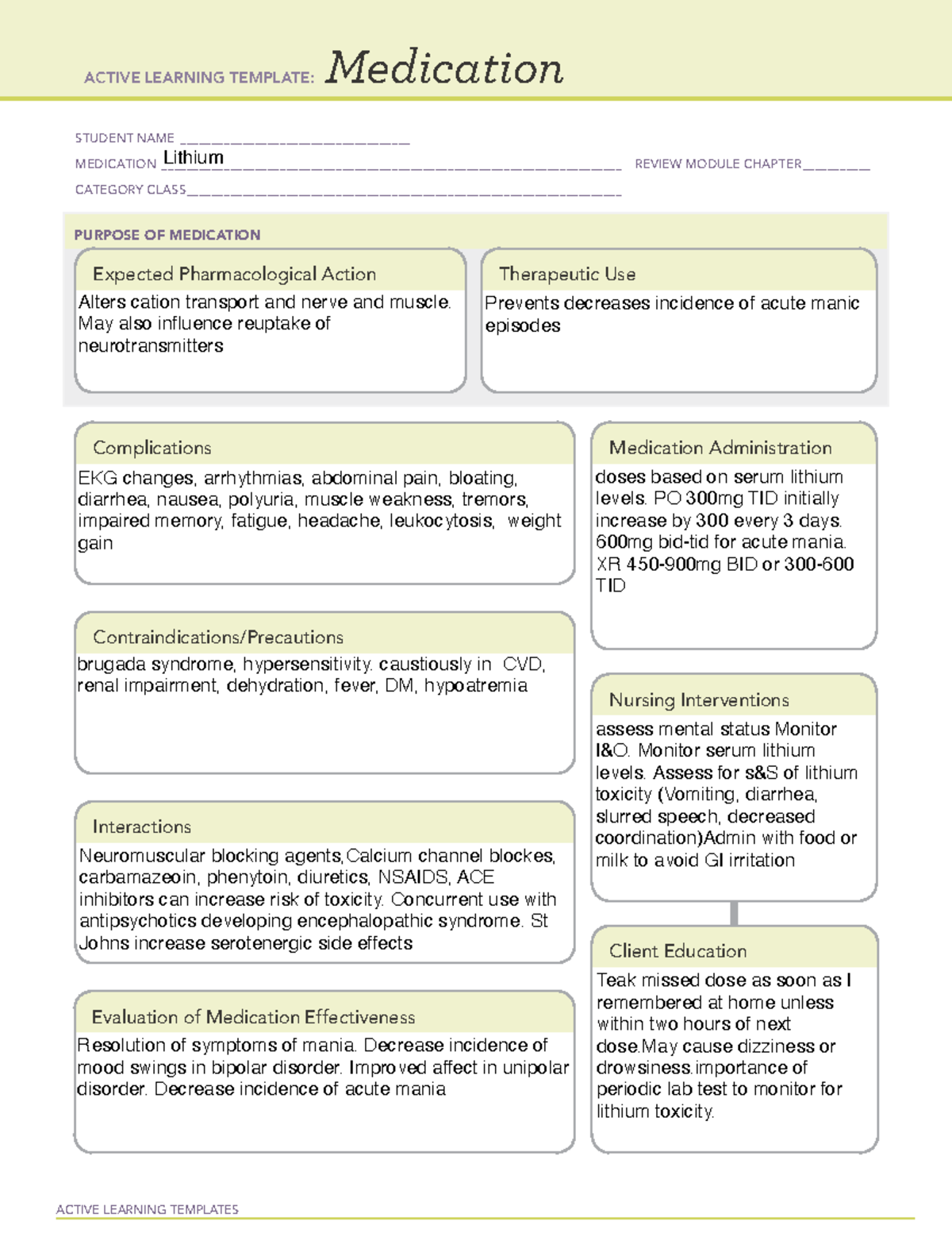 Lithium Medication Review - Active Learning Template Guide - Studocu