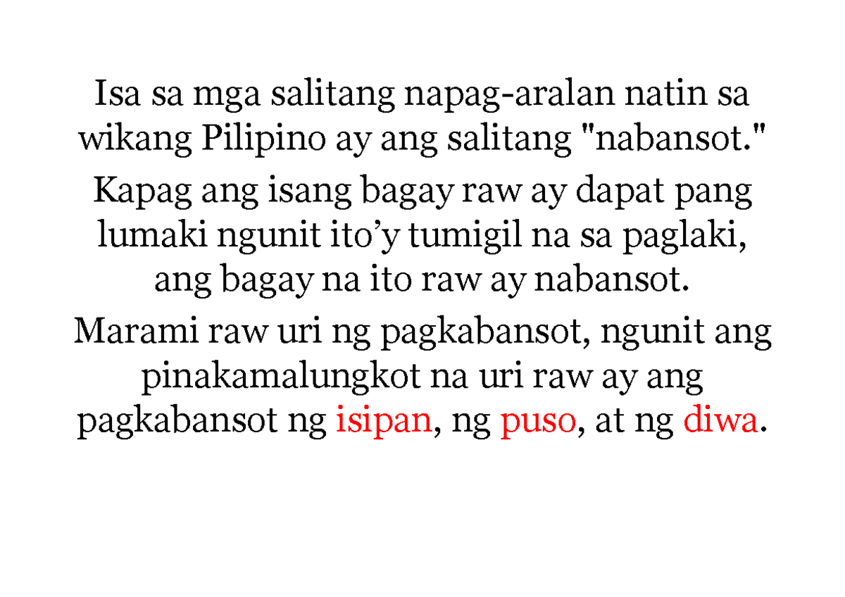 Sa Kabataan ni Onofre Pagsanghan - Isa sa mga salitang napag-aralan ...