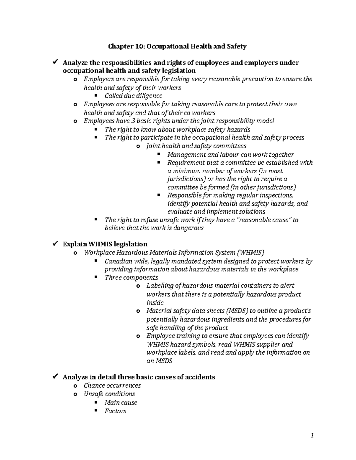 Chapter 10 - Occupational Health & Safety Study Notes - Studocu
