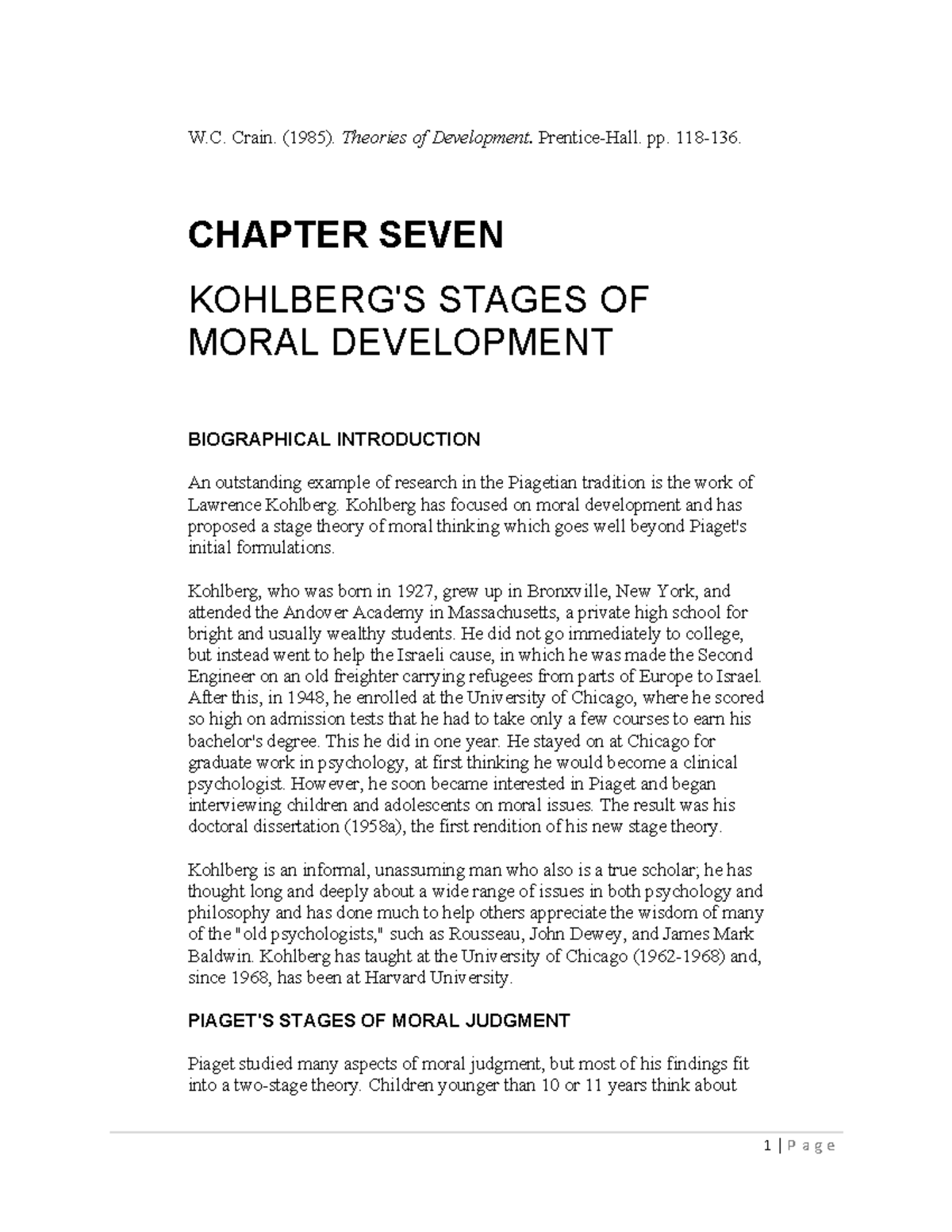 Kohlberg's Theory of Moral Development: Insights and Implications - Studocu