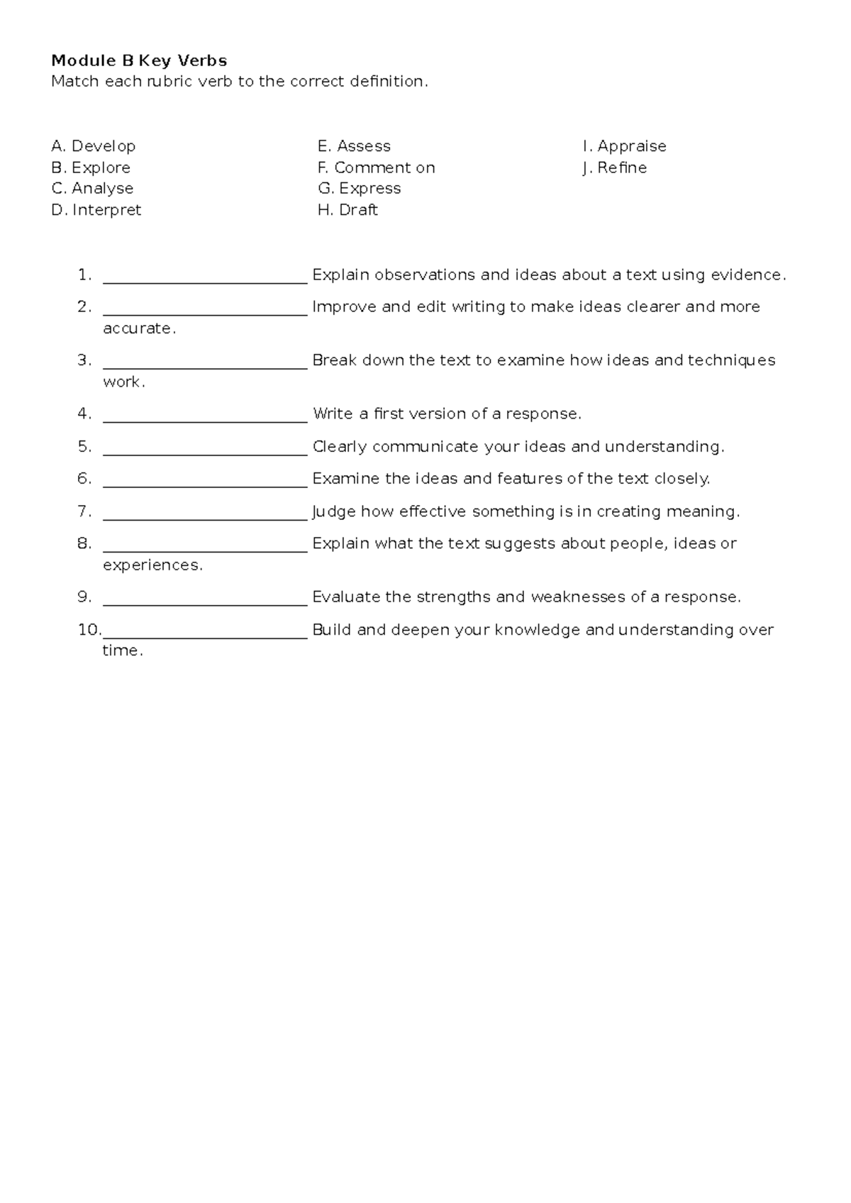 L1 Module B Key Verbs: Definitions and Matching Guide - Studocu