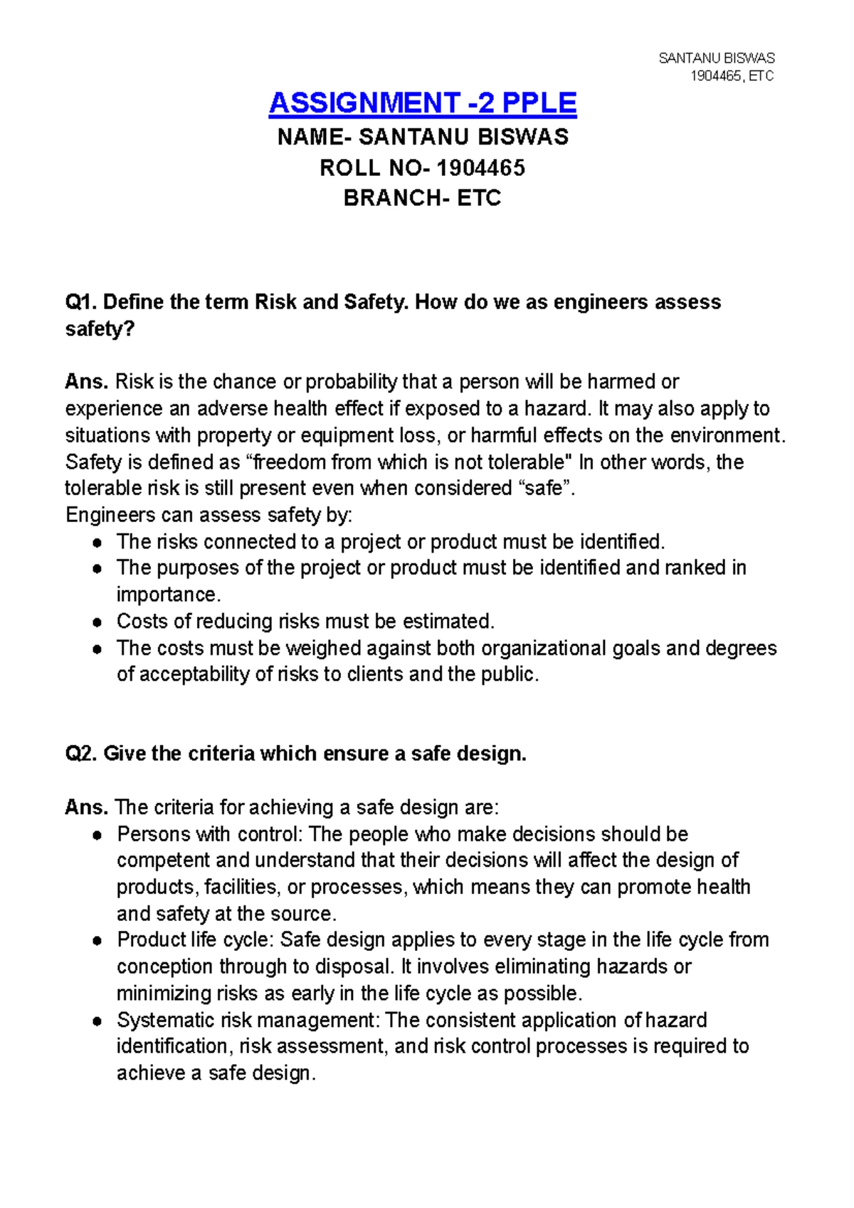 Quiz midsem - Contains 20 MCQ problems with answers. - QUIZ I Subject: PPLE (HS4001) 1. What is ...
