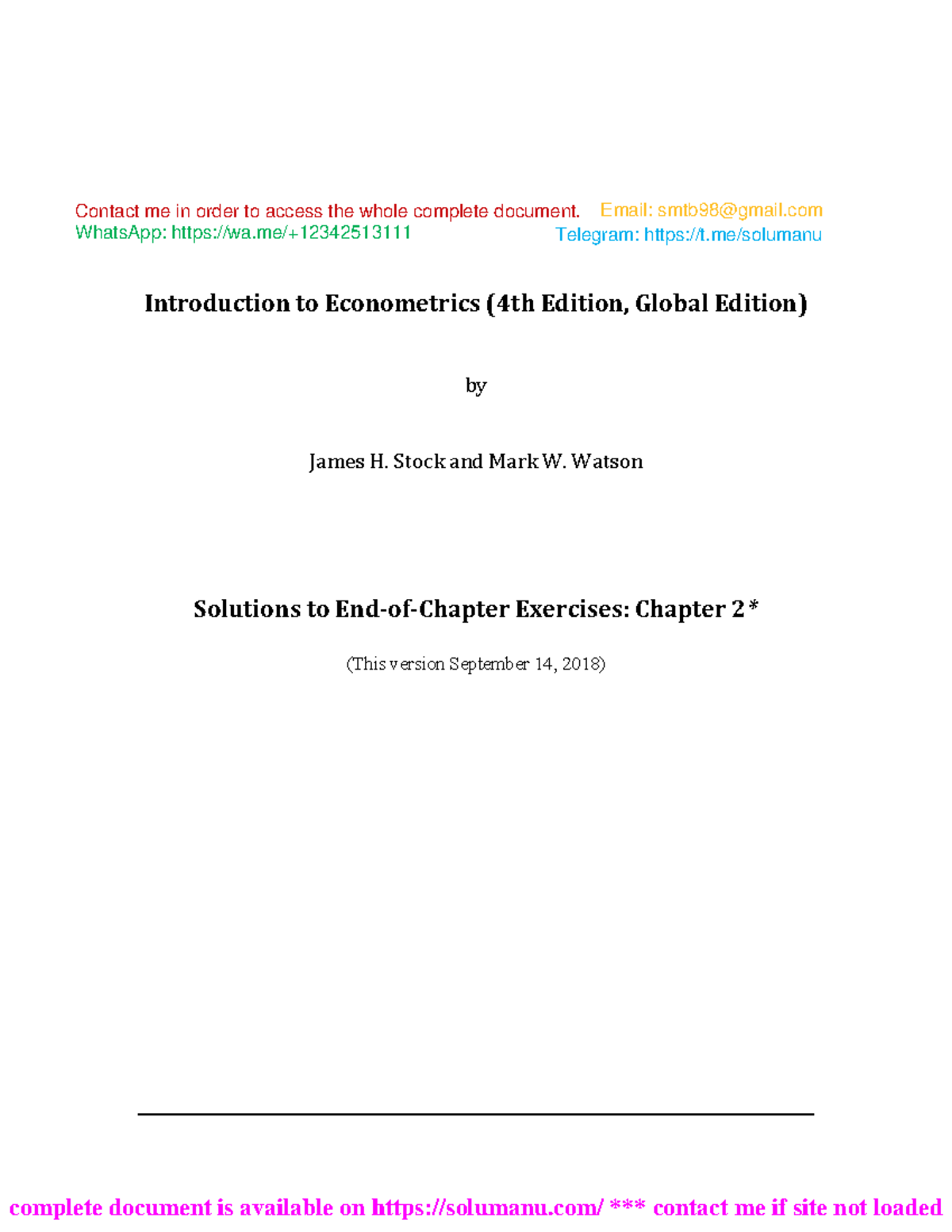 Solution Manual: Econometrics Introduction - End-of-Chapter Solutions ...