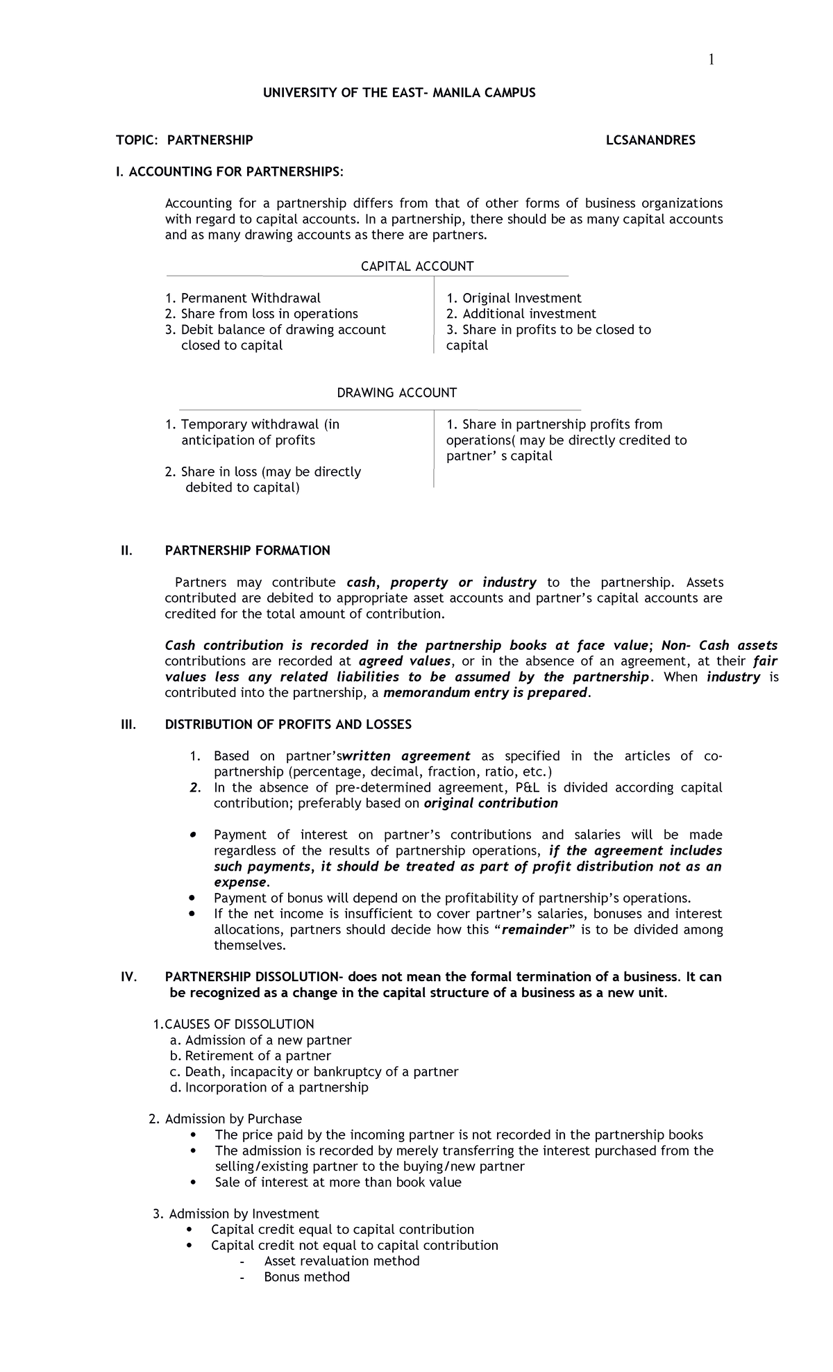 Acc 101: Key Concepts in Partnership Accounting & Formation - Studocu