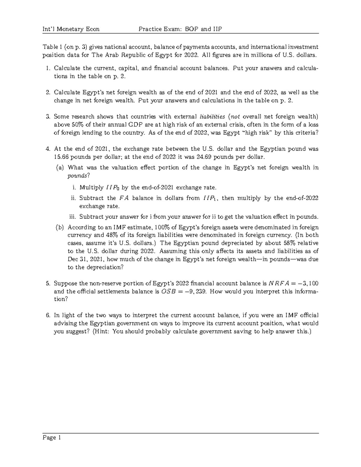 Monetary Econ Exam1 Fall 2024: BOP & IIP Analysis - Studocu