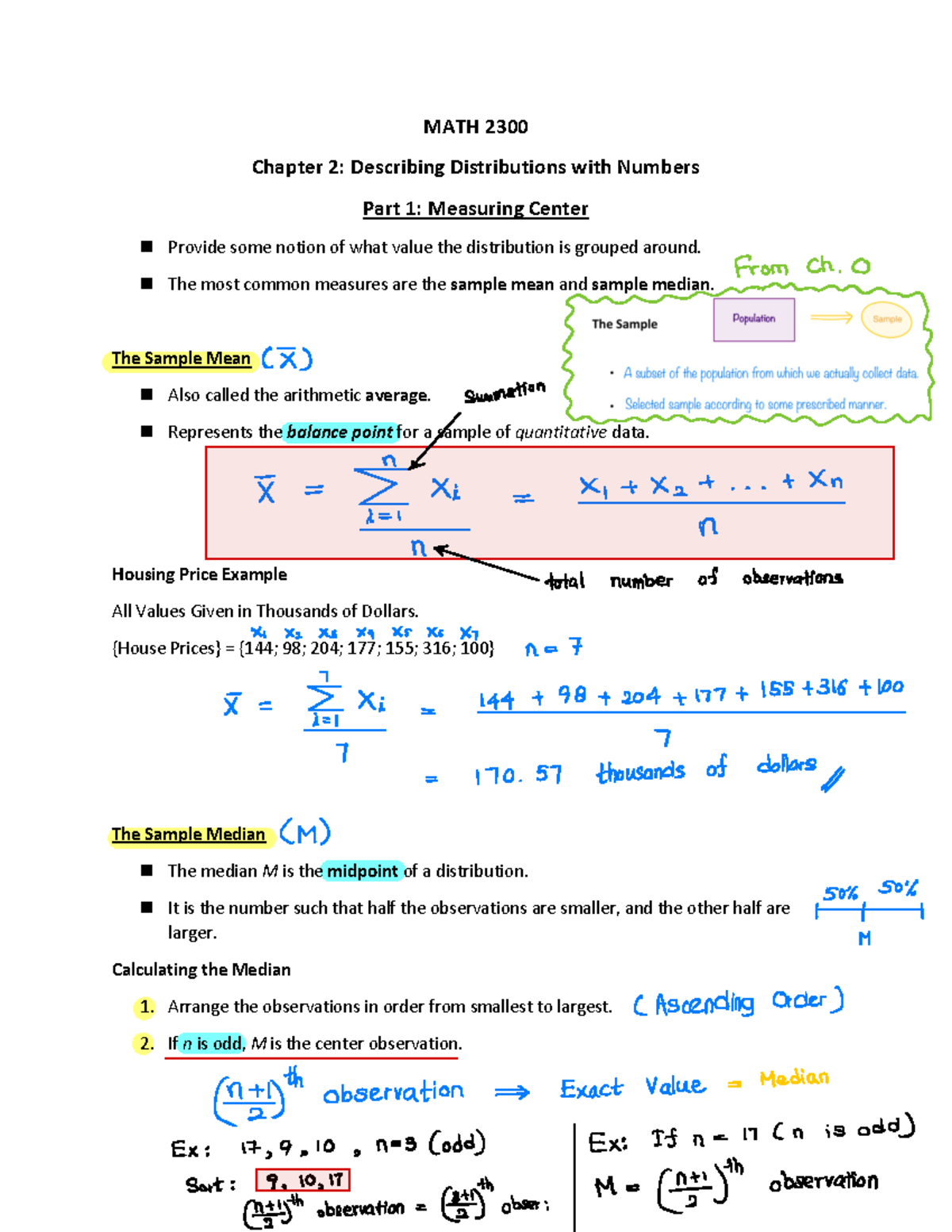 MATH 2300 Final Exam Notes: Describing Distributions & Variability ...