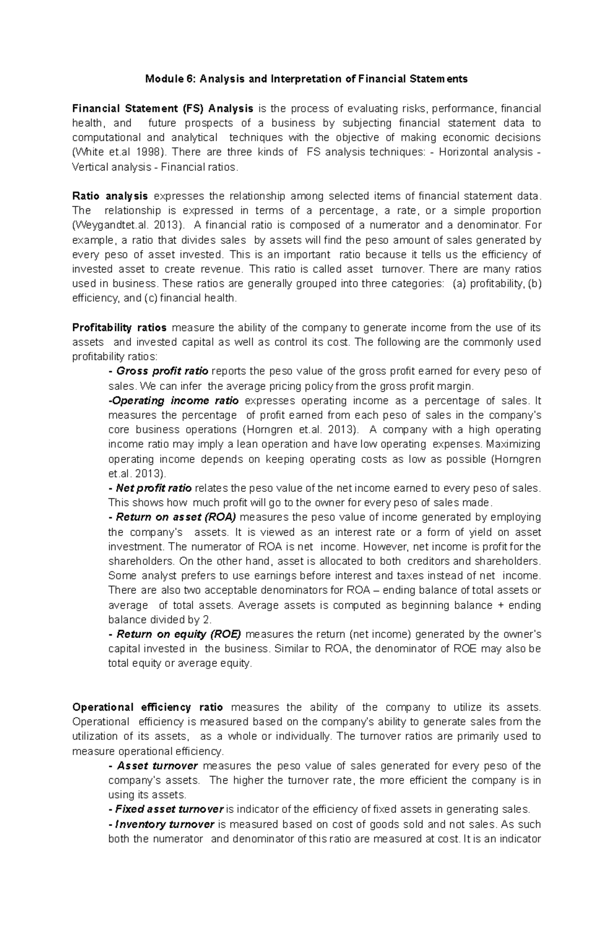 Module 6: Analyzing and Interpreting Financial Statements - Studocu