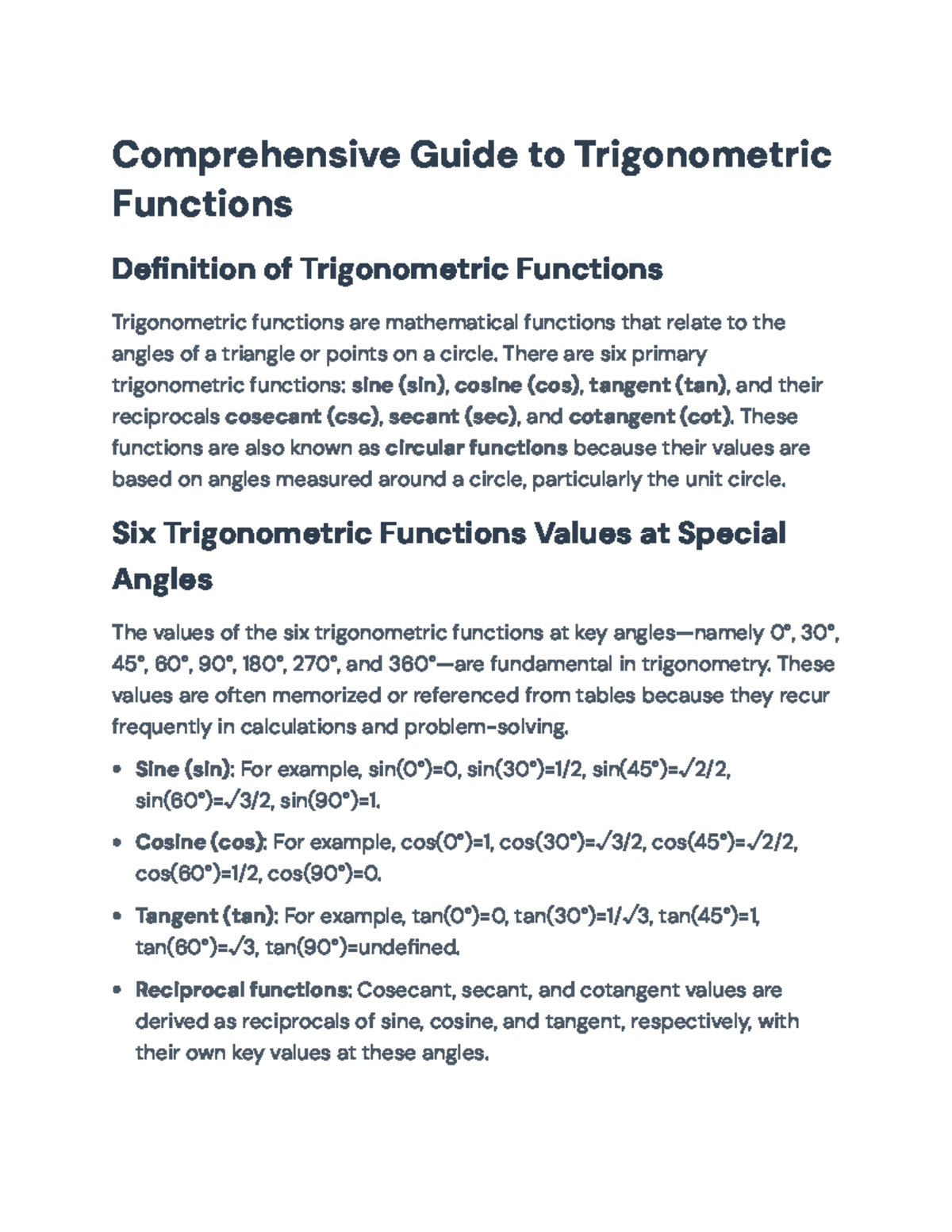 Comprehensive Guide to Trigonometric Functions (MATH 101) - Studocu