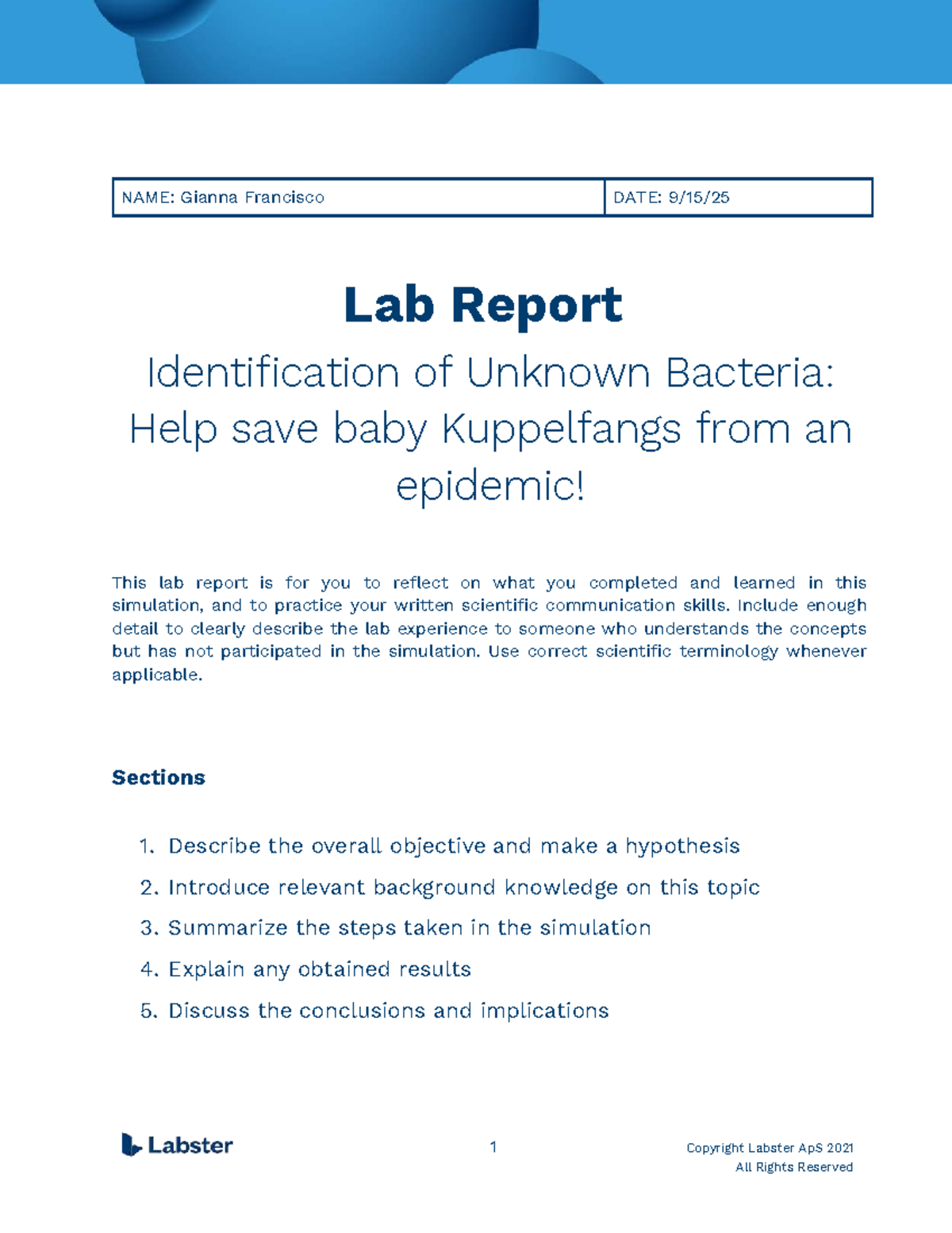 Lab Report: Identification of Unknown Bacteria (Lab 101) - Studocu