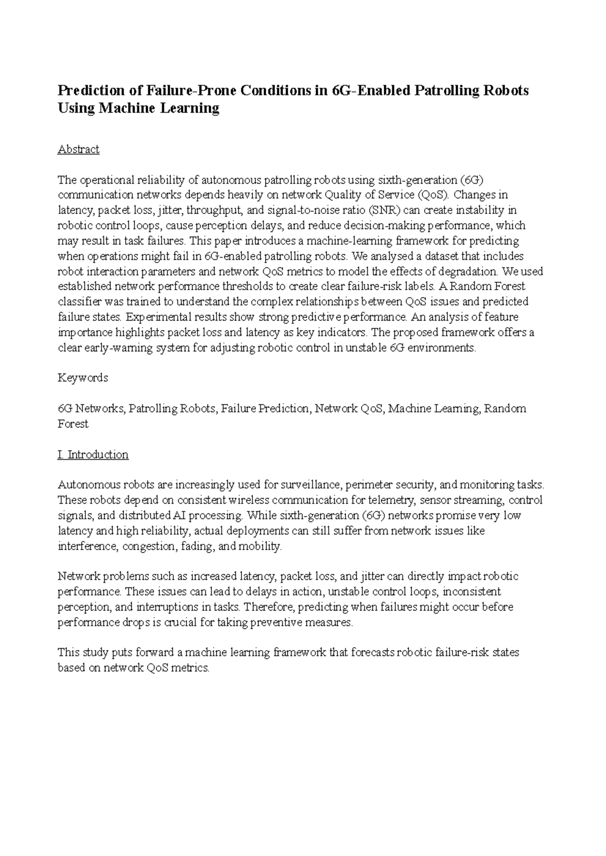 6G Networks: Predicting Failure in Patrolling Robots Using ML - Studocu