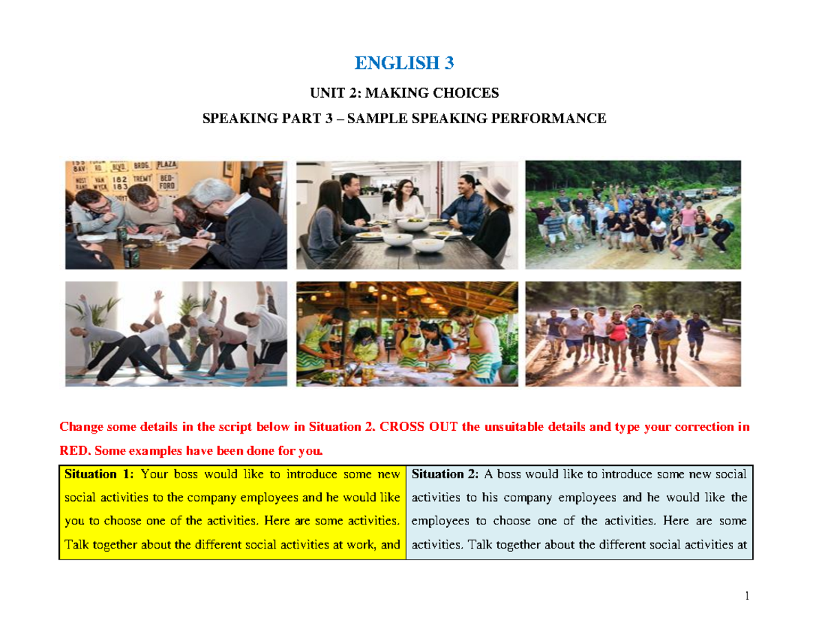 AV3 U2 Speaking Part 3 Sample - 1 ENGLISH 3 UNIT 2: MAKING CHOICES ...