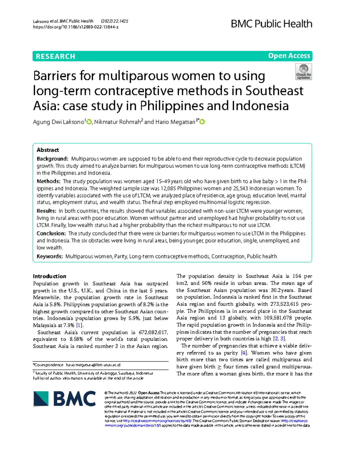 Barriers to Long-Term Contraceptive Use Among Multiparous Women in ...