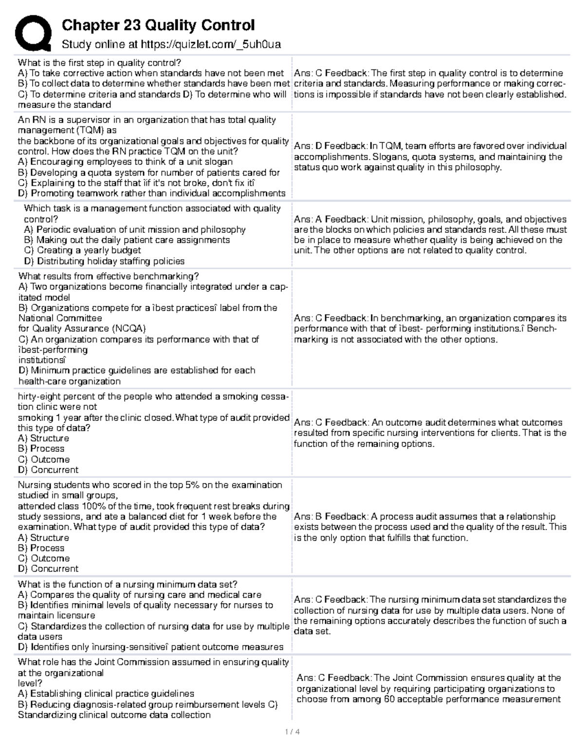 Quality Control Insights: Chapter 23 Quizlet Study Resource - Studocu