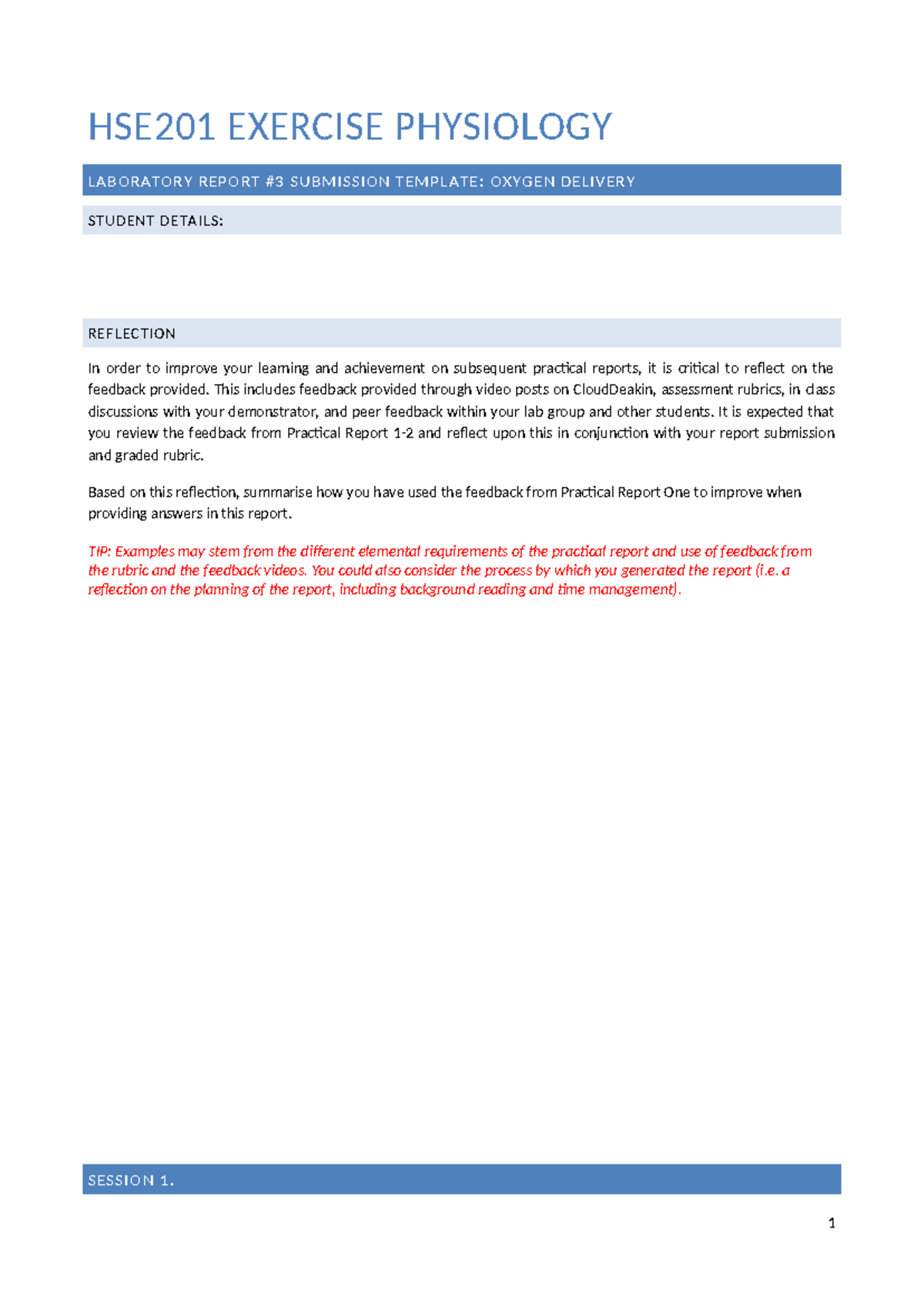 HSE201 Exercise Physiology Lab Report 3 Submission & Reflection - Studocu