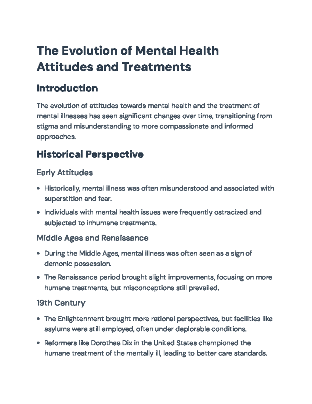 The Evolution of Mental Health: Attitudes and Treatments Overview - The ...