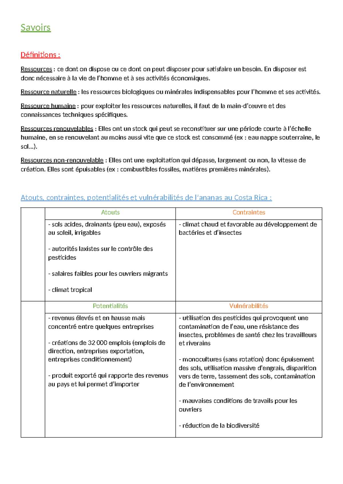 Geo 1 - Partie 1 : Savoirs et Savoir-Faire sur les Ressources ...