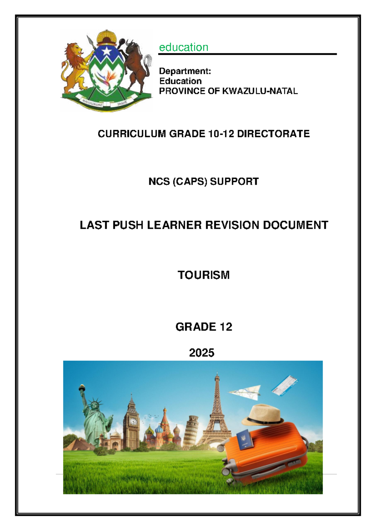 Grade 12 Tourism: Final Exam Last Push Revision Document 2025 - Studocu
