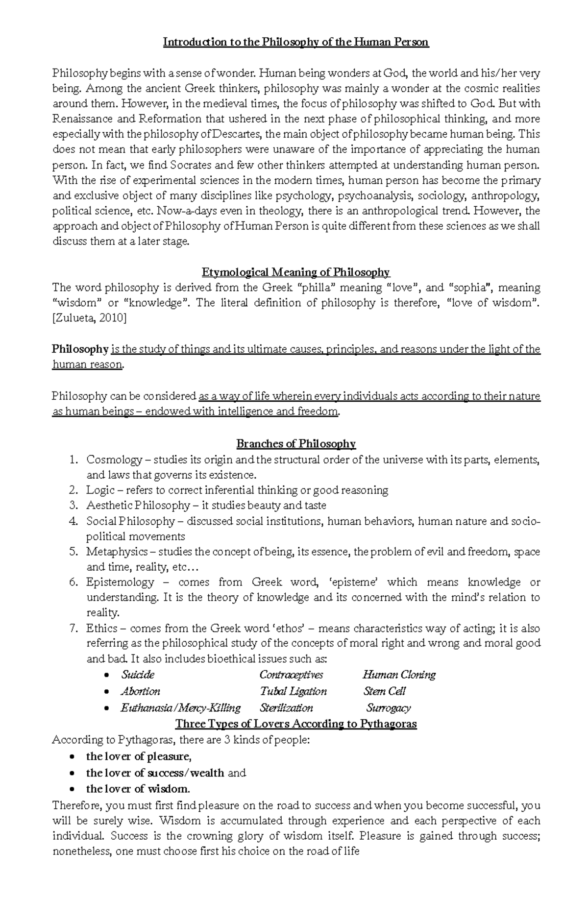 PHIL 101: Intro to Philosophy of the Human Person - Key Concepts and ...
