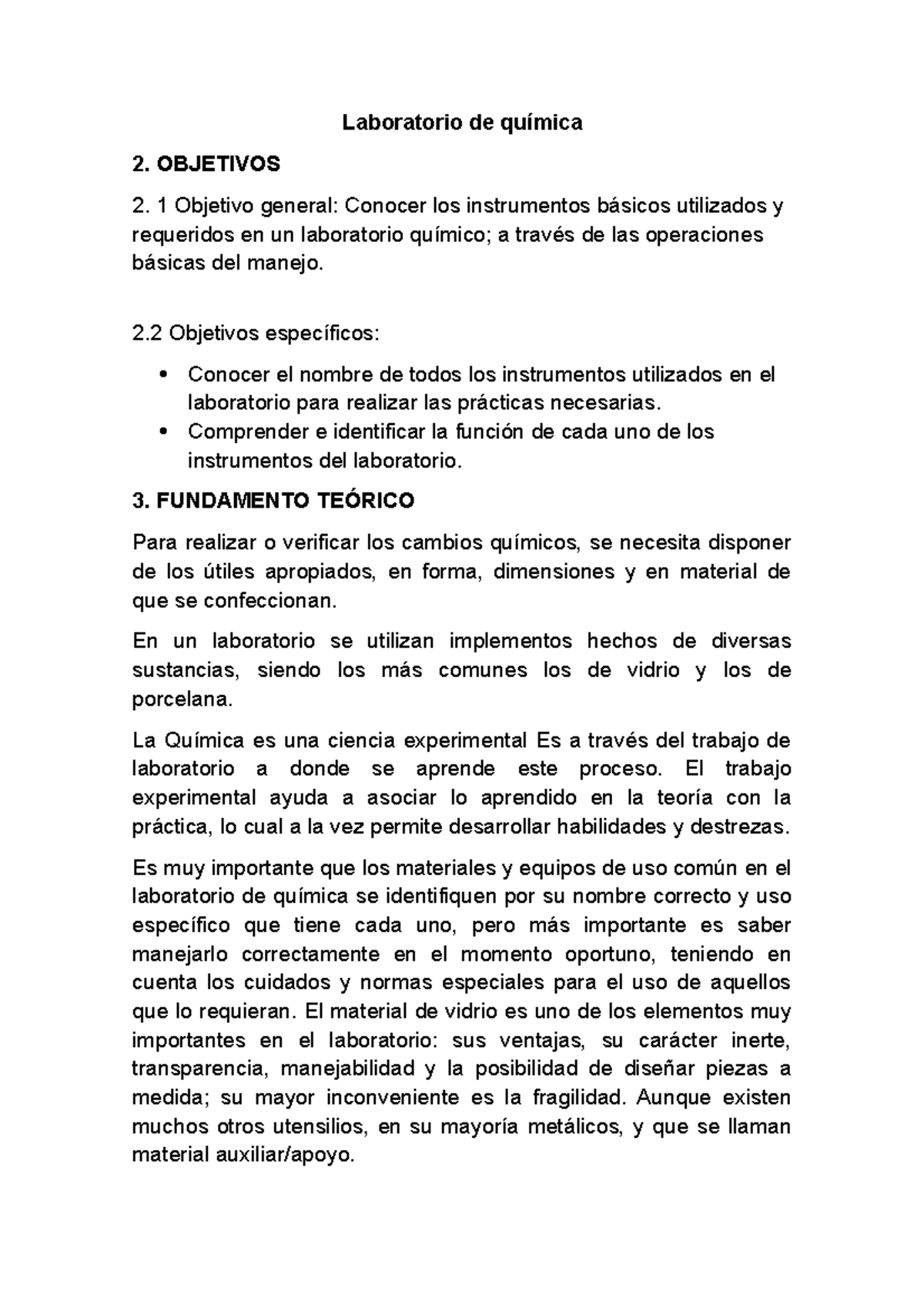 Ejemplo De Informe De Laboratorio De Química
