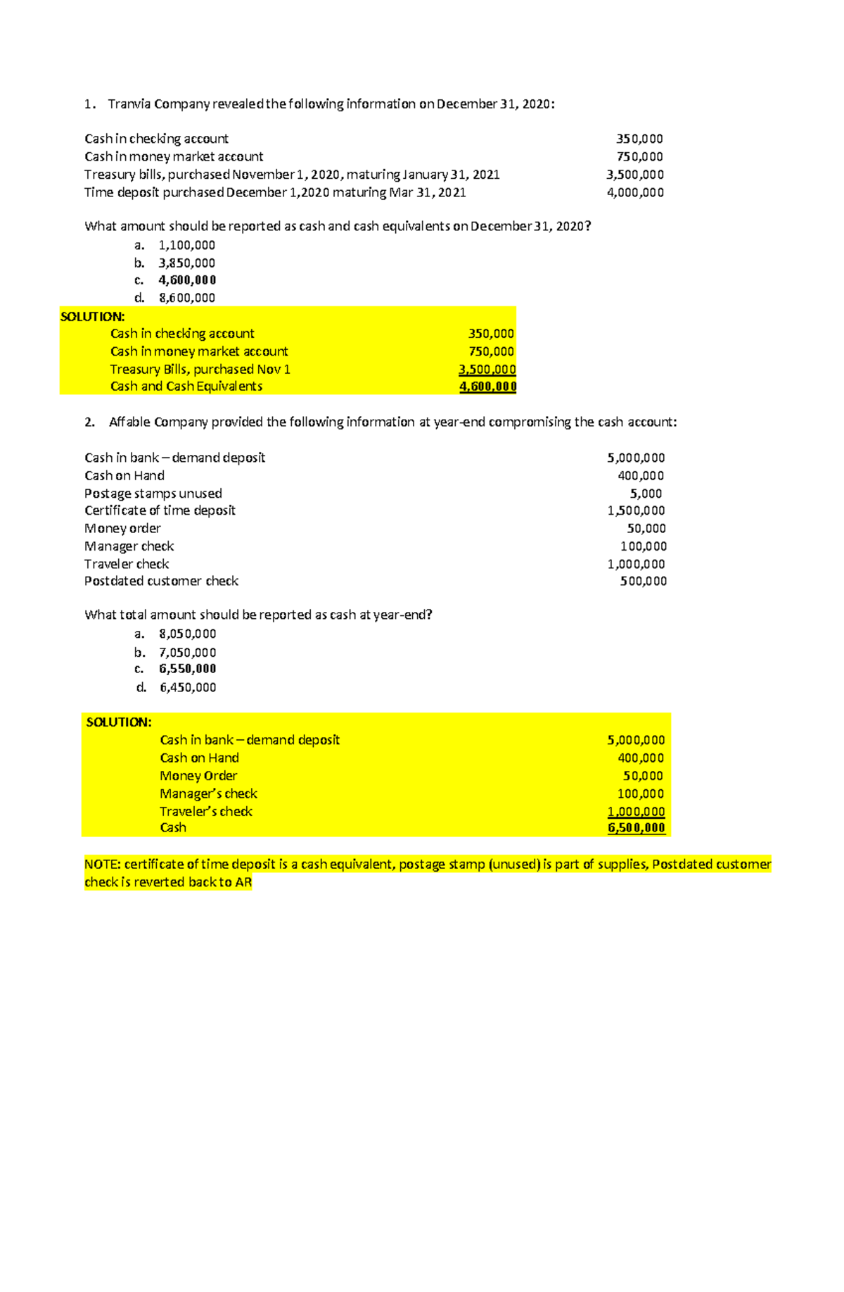 Cash and Cash Equivalents Analysis for Financial Reporting (ACCT 101 ...