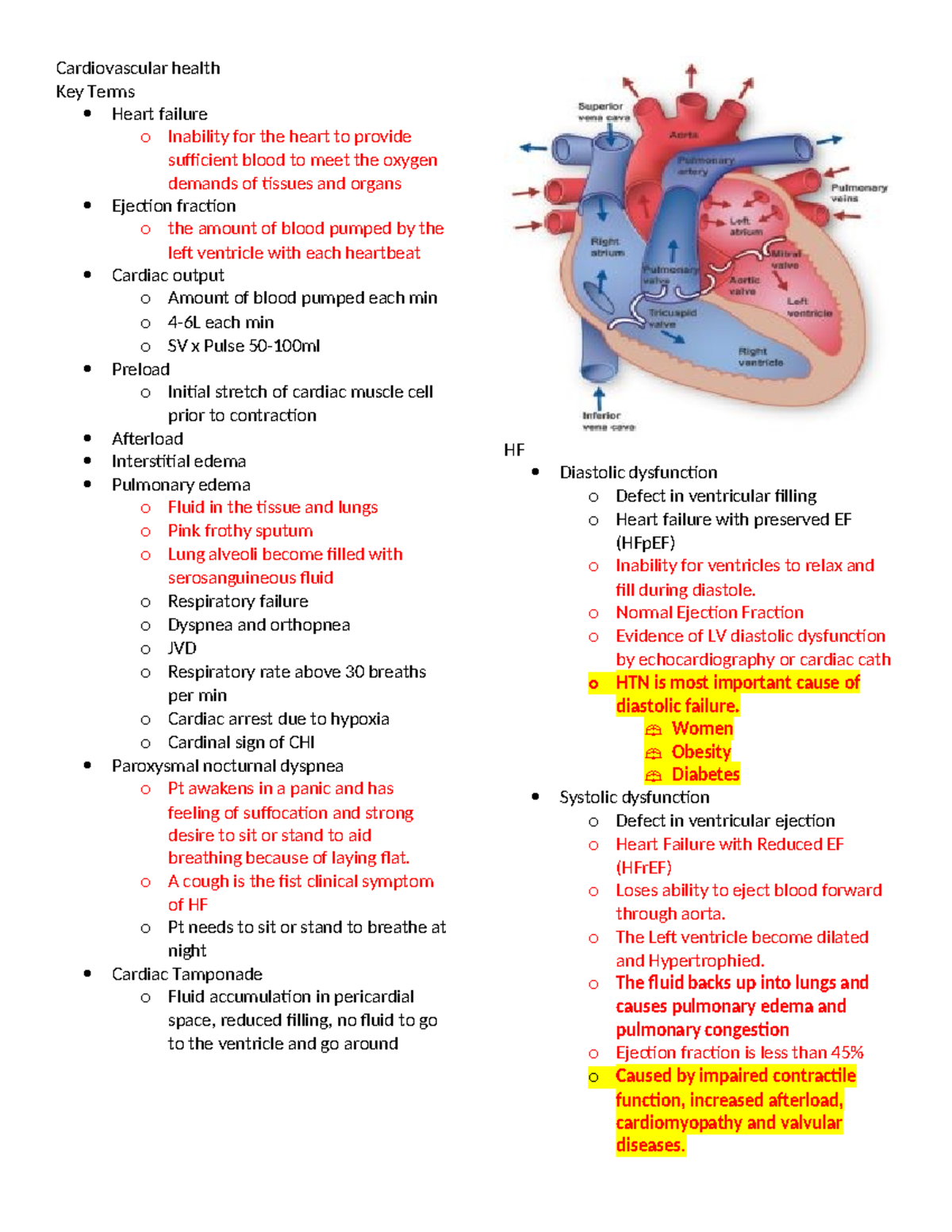 Cardiovascular Lab Notes: Key Terms and Concepts in Heart Failure - Studocu