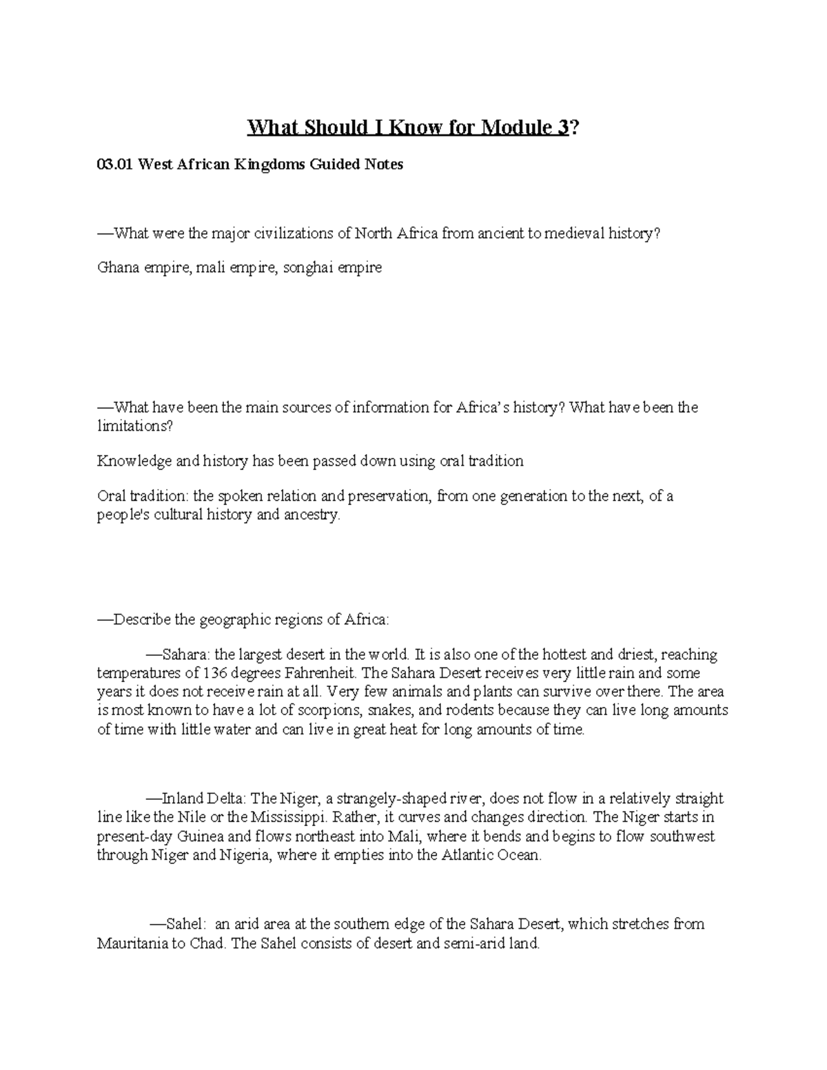 MOD 3 Guided Notes WH - Civilizations of Africa and Early Mesoamerica ...