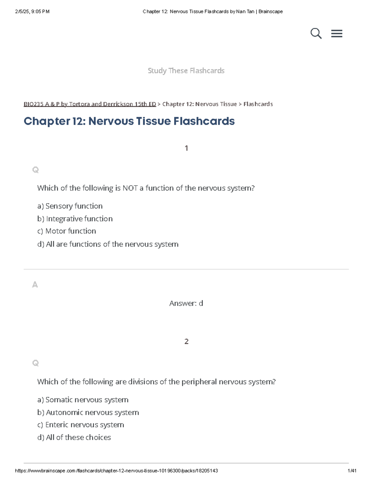 BIO235 A&P Chapter 12: Nervous Tissue Flashcards Study Guide - Studocu