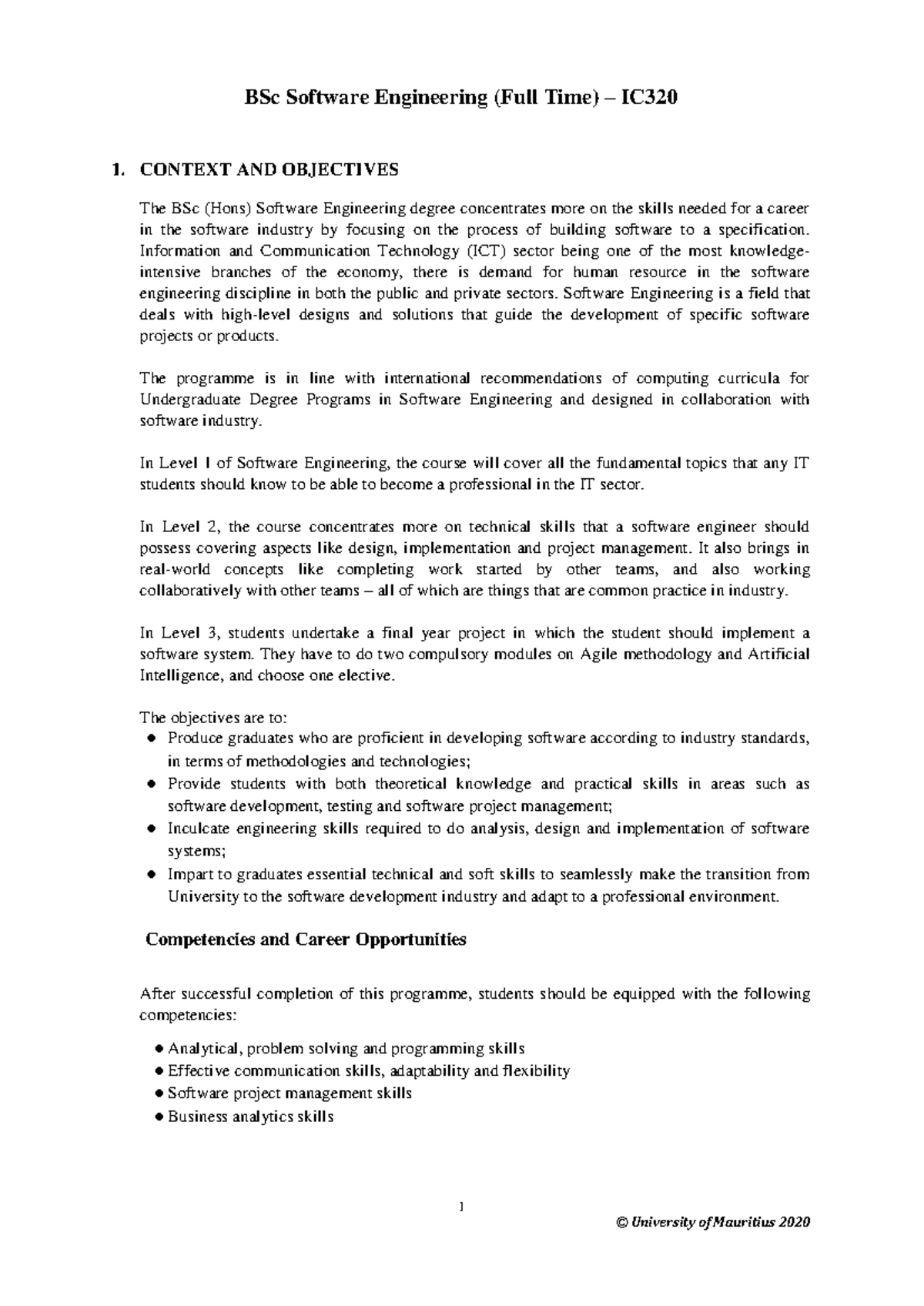 BSc Software Engineering Program Overview - IC320F - Studocu