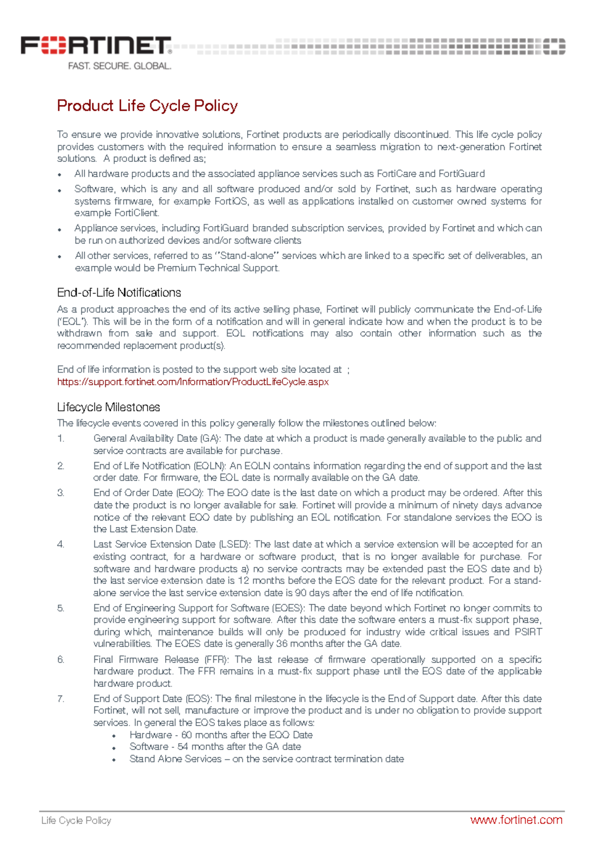 Fortinet Product Life Cycle Policy Overview - Studocu