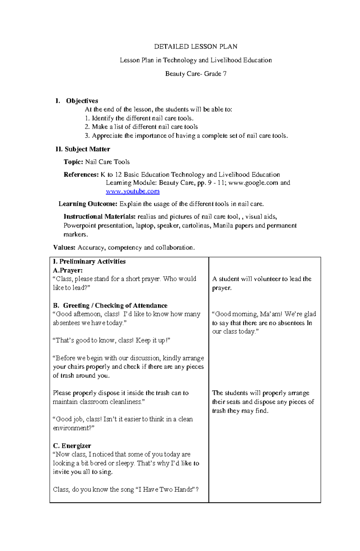 Pdfcoffee bc nc2 - DETAILED LESSON PLAN Lesson Plan in Technology and ...