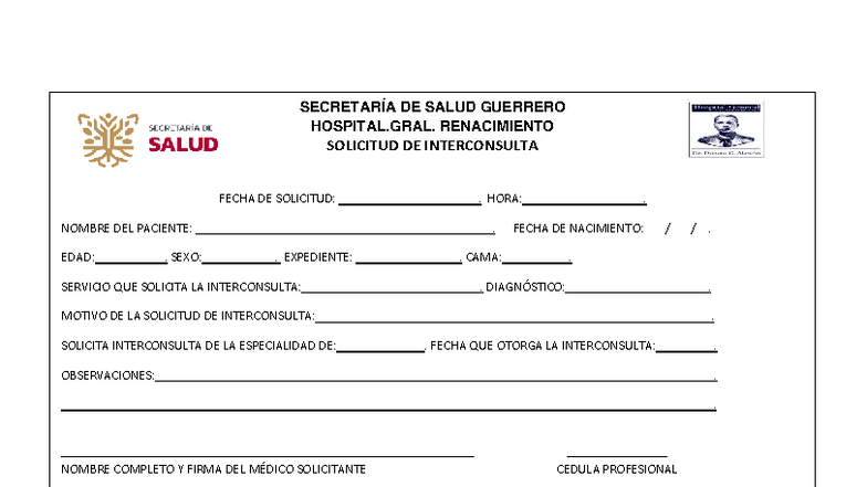 Solicitud de Interconsulta - Hospital General Renacimiento - Studocu