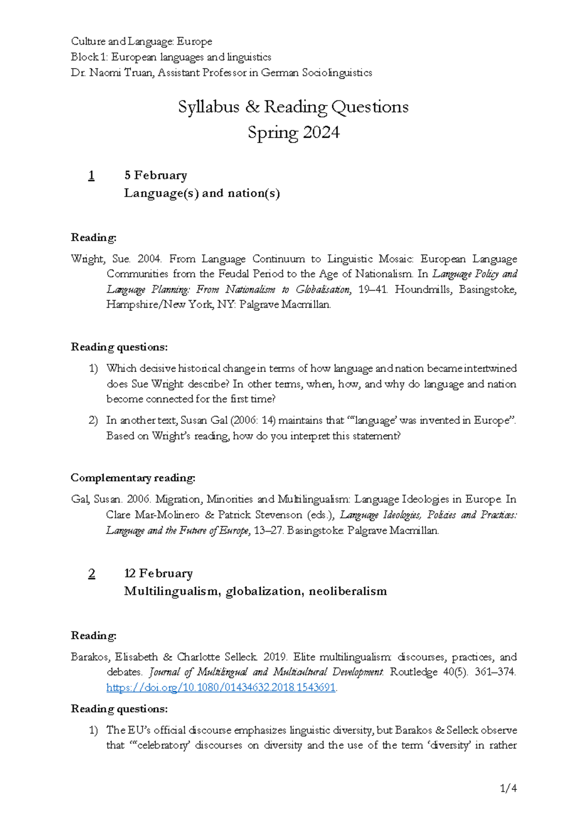 Culture and Language Syllabus - European Languages & Linguistics (SPR ...