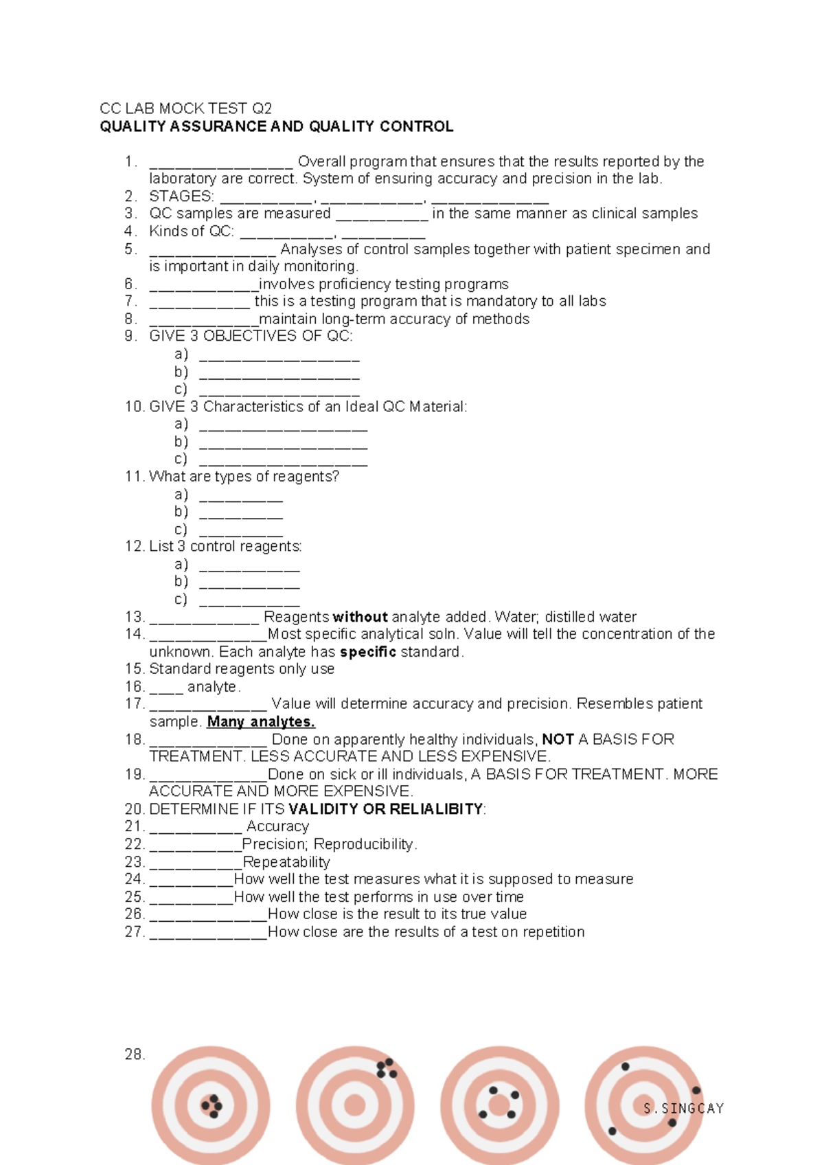 CC LAB MOCK TEST Q2: QUALITY ASSURANCE & CONTROL Overview - Studocu