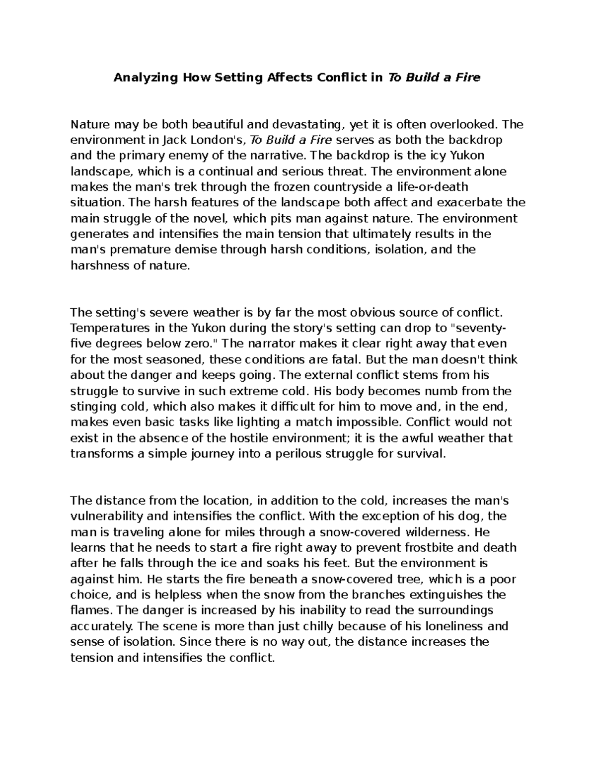 Analyzing Setting's Role in Conflict: To Build a Fire Essay - Studocu