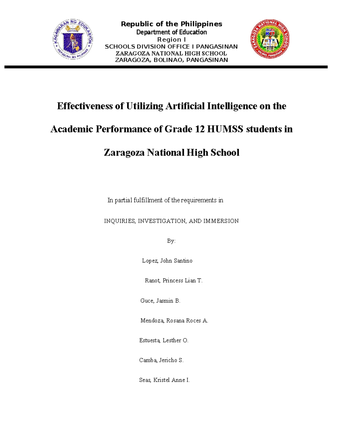 Effectiveness of AI in Enhancing Grade 12 HUMSS Performance: A Study ...