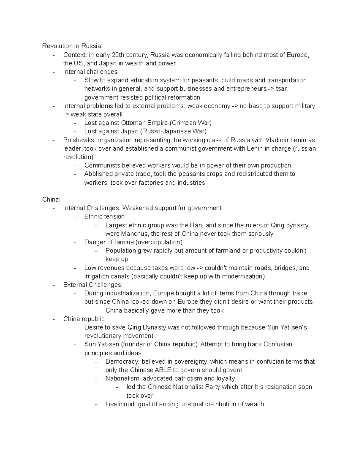 AP WORLD HISTORY NOTES: Revolution in Russia, China, and Ottoman ...
