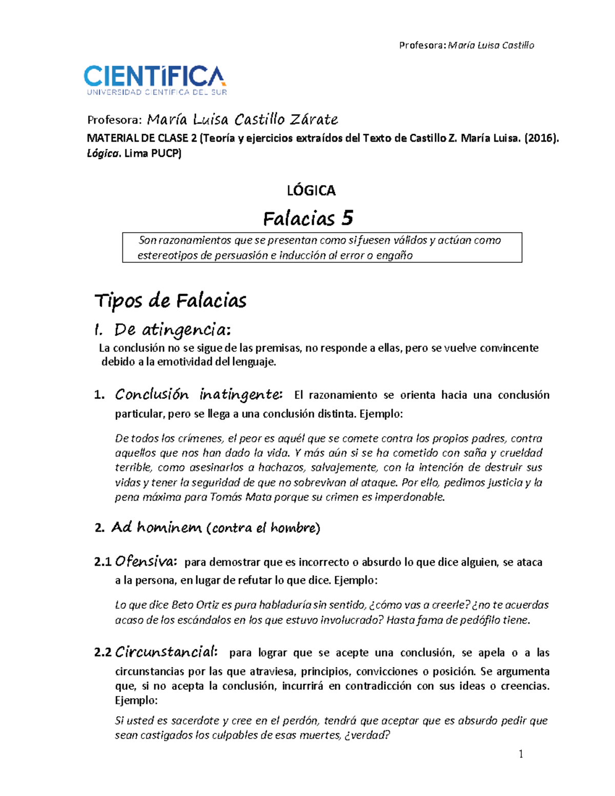 Material de Clase 5 - Falacias Informales (UCSUR) - Studocu