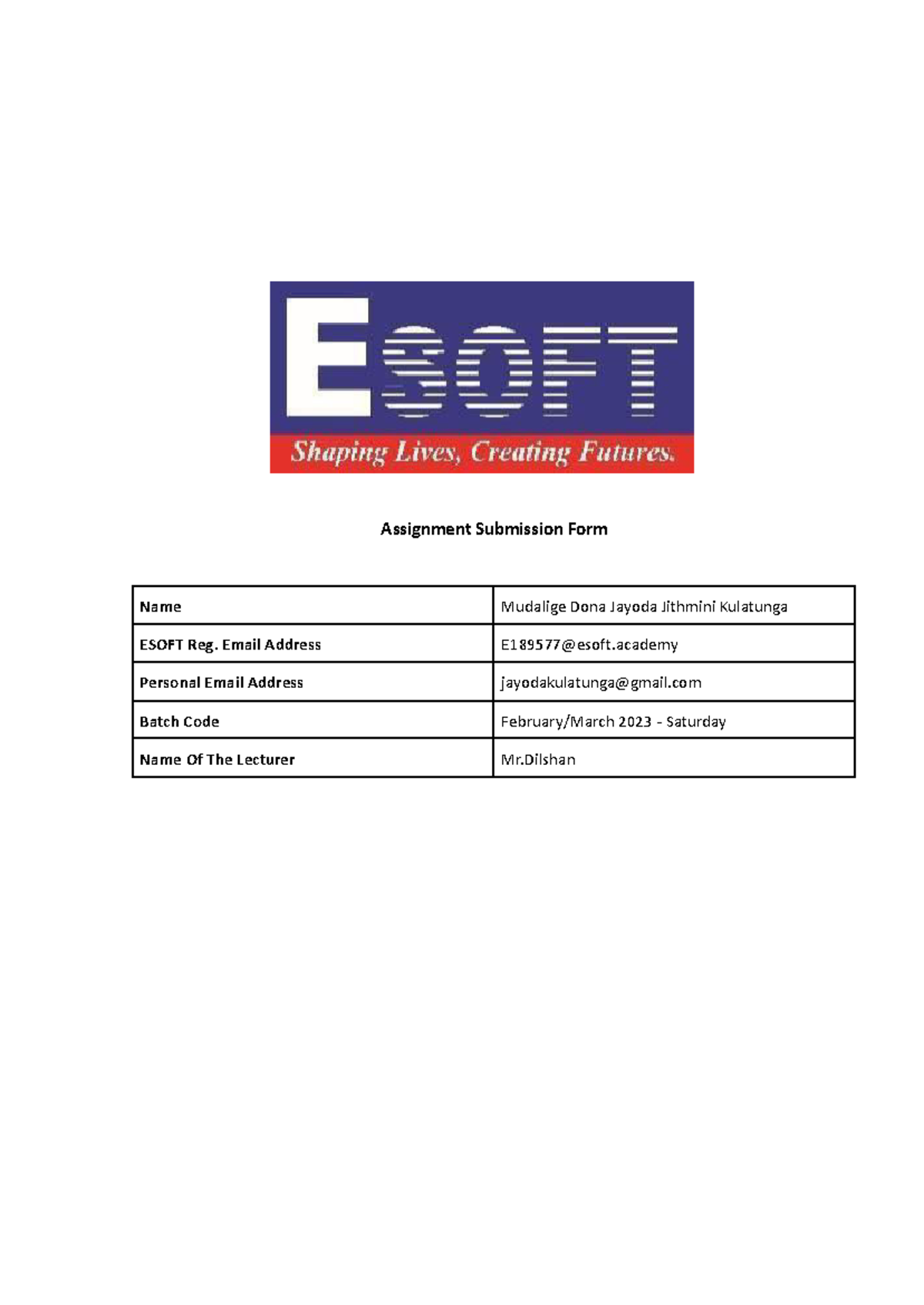 Database Design & Development (Unit 04) - Assignment 01 Submission - Studocu