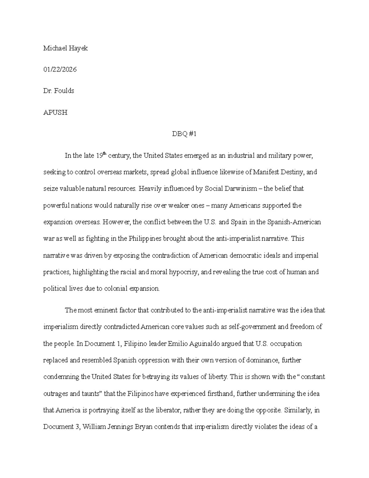 APUSH DBQ #1: U.S. Imperialism vs. Democratic Ideals in the 19th ...