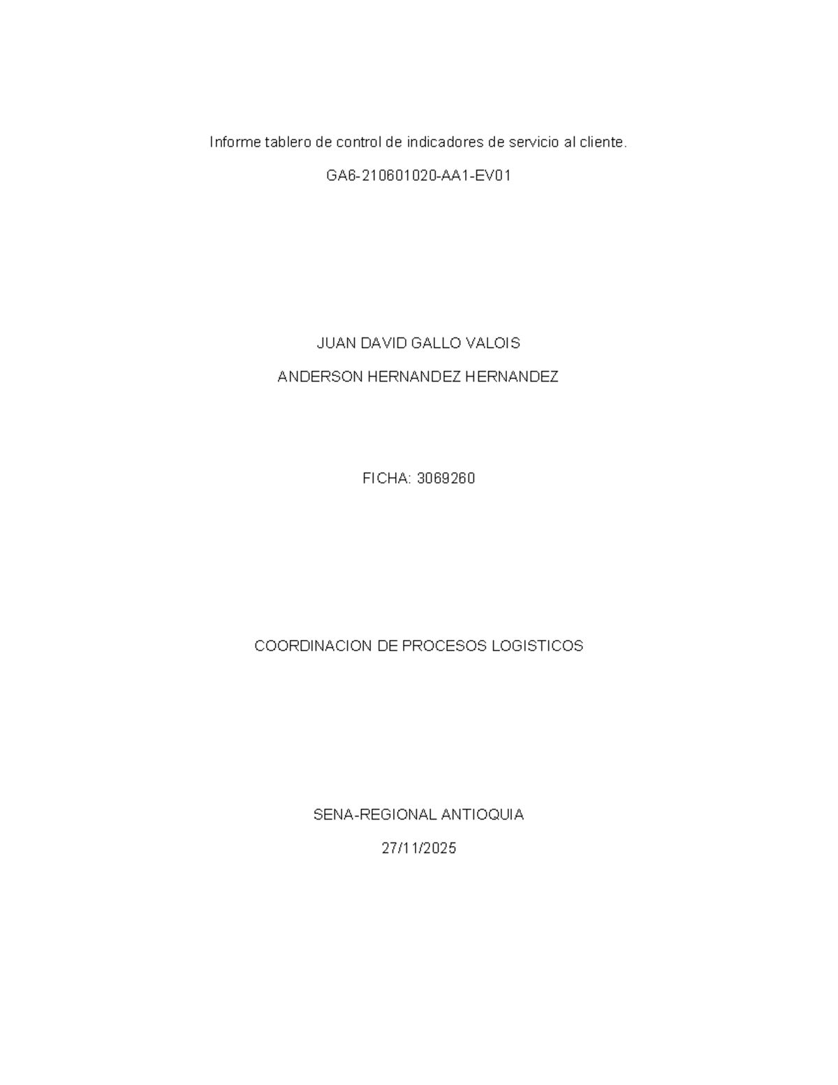 Informe Tablero de Control de Indicadores SAC - DHL 2025 - Studocu