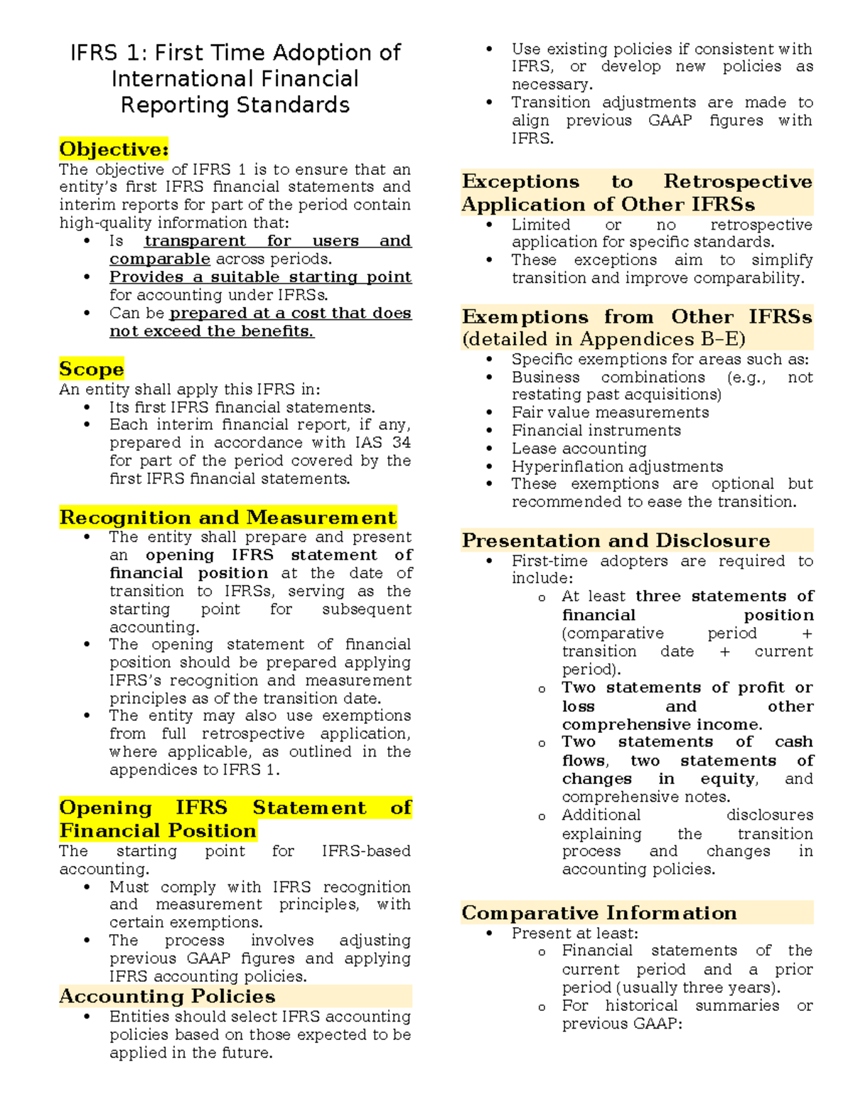 IFRS 1: First Time Adoption of International Financial Reporting Standards - Studocu