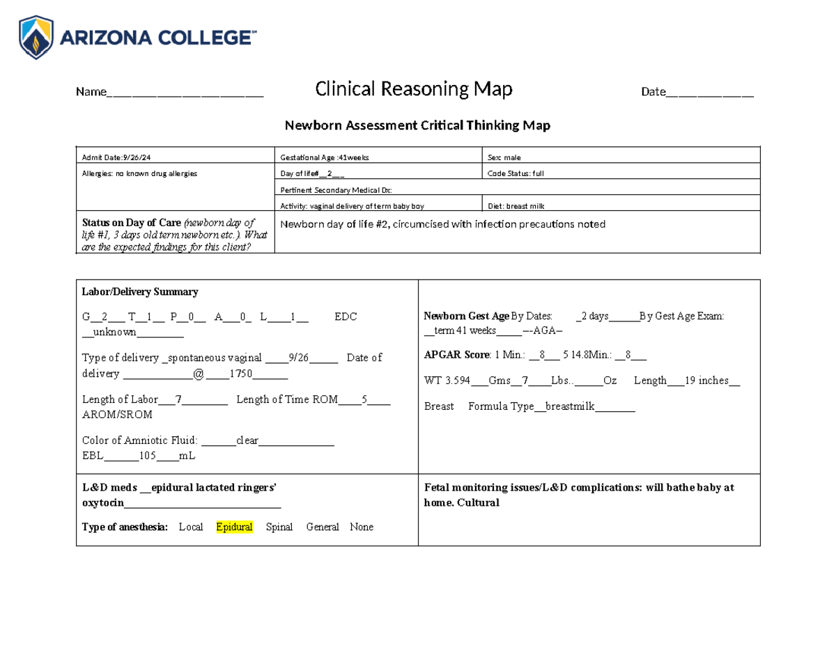 Critical Thinking Map Newborn Assessment Rev. 02.2022-1 incom - Newborn ...