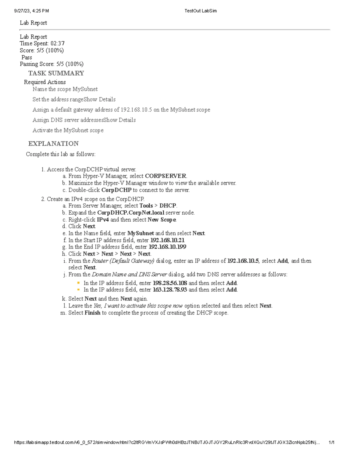 4.2.4 Configure Alternate Addressing Lab - 9/25/23, 5:04 PM TestOut ...