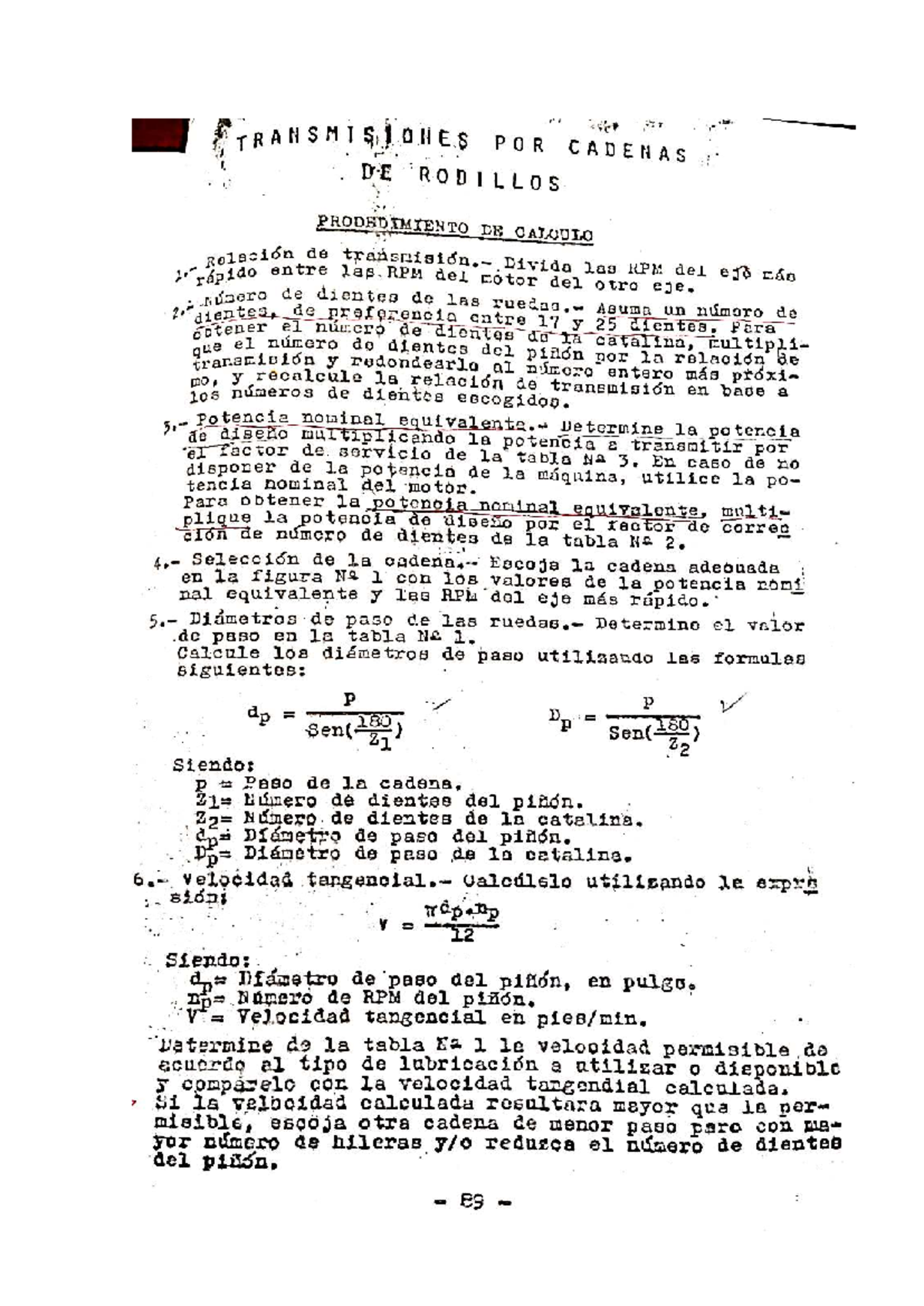 Cálculo de Transmisiones por Cadenas de Rodillos - Procedimiento ...