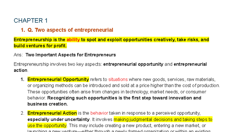 Notes mgt - Question and answers - CHAPTER 1 1. Q. Two aspects of ...