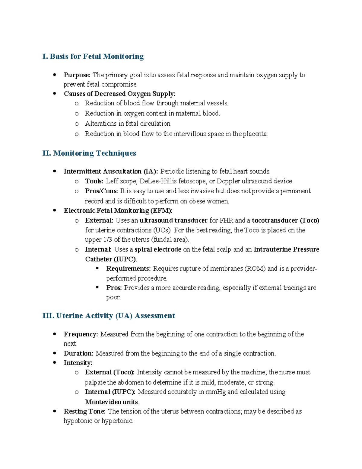 Fetal Assessment Techniques and Patterns - Exam 2 Review Notes - Studocu
