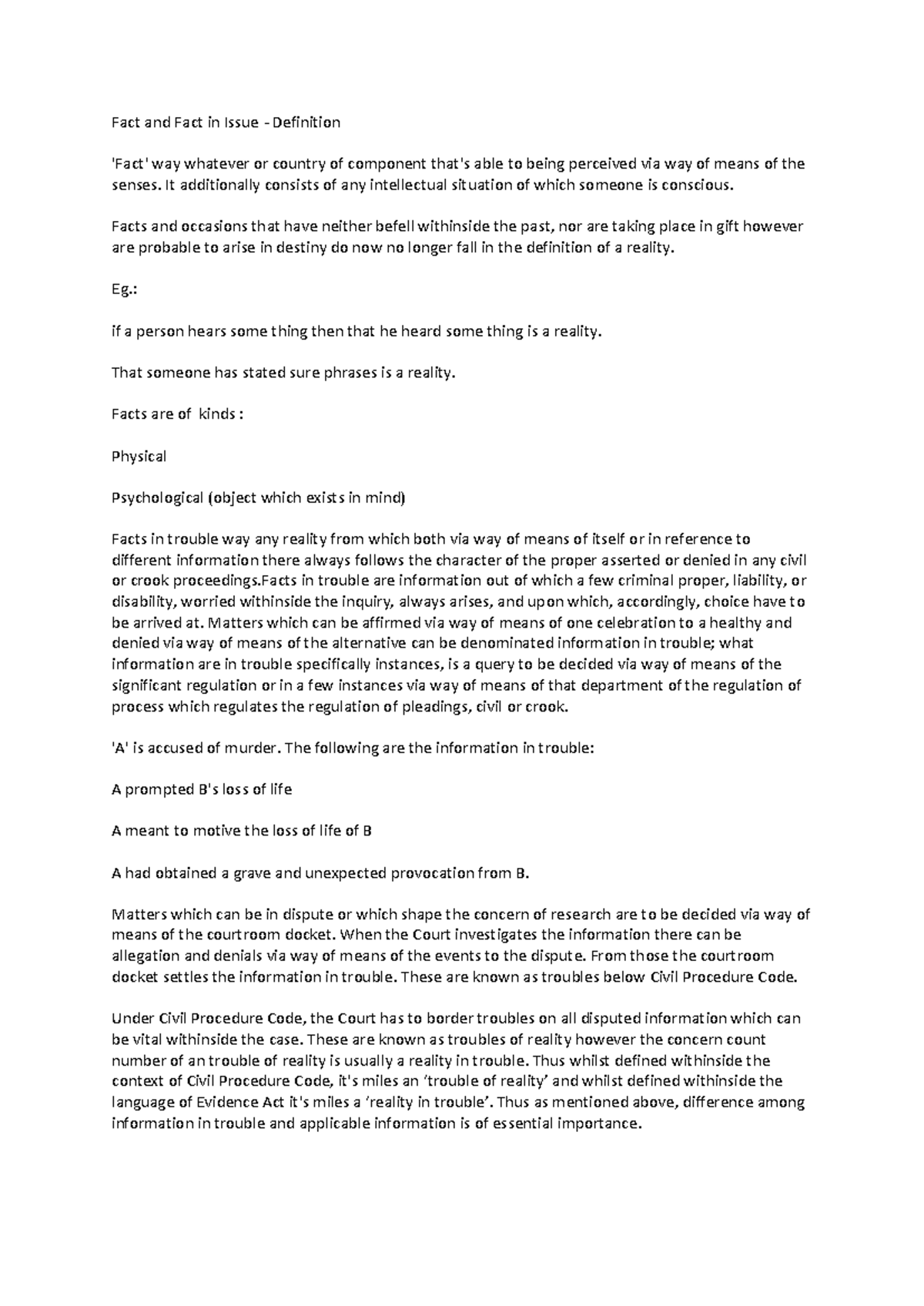 Facts and Issues in Legal Proceedings: Definitions Explained - Studocu