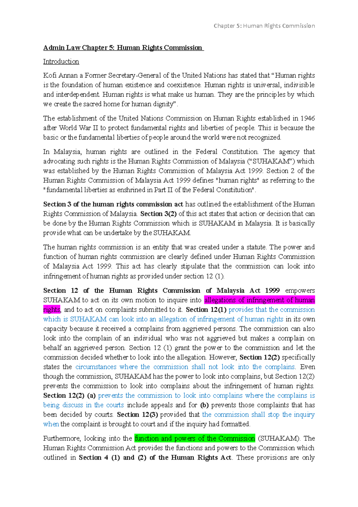 Admin Law Chapter 5 Human Rights Commission - Chapter 5: Human Rights ...