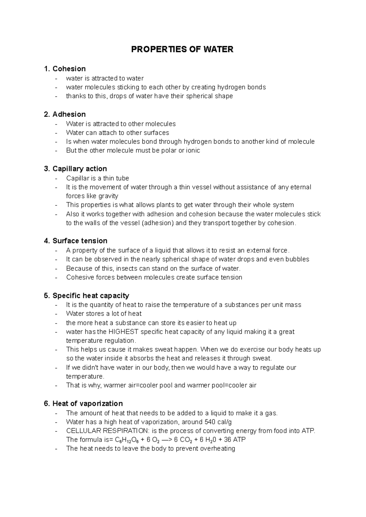 Water Properties: Cohesion, Adhesion, and More (Biology 101) - Studocu