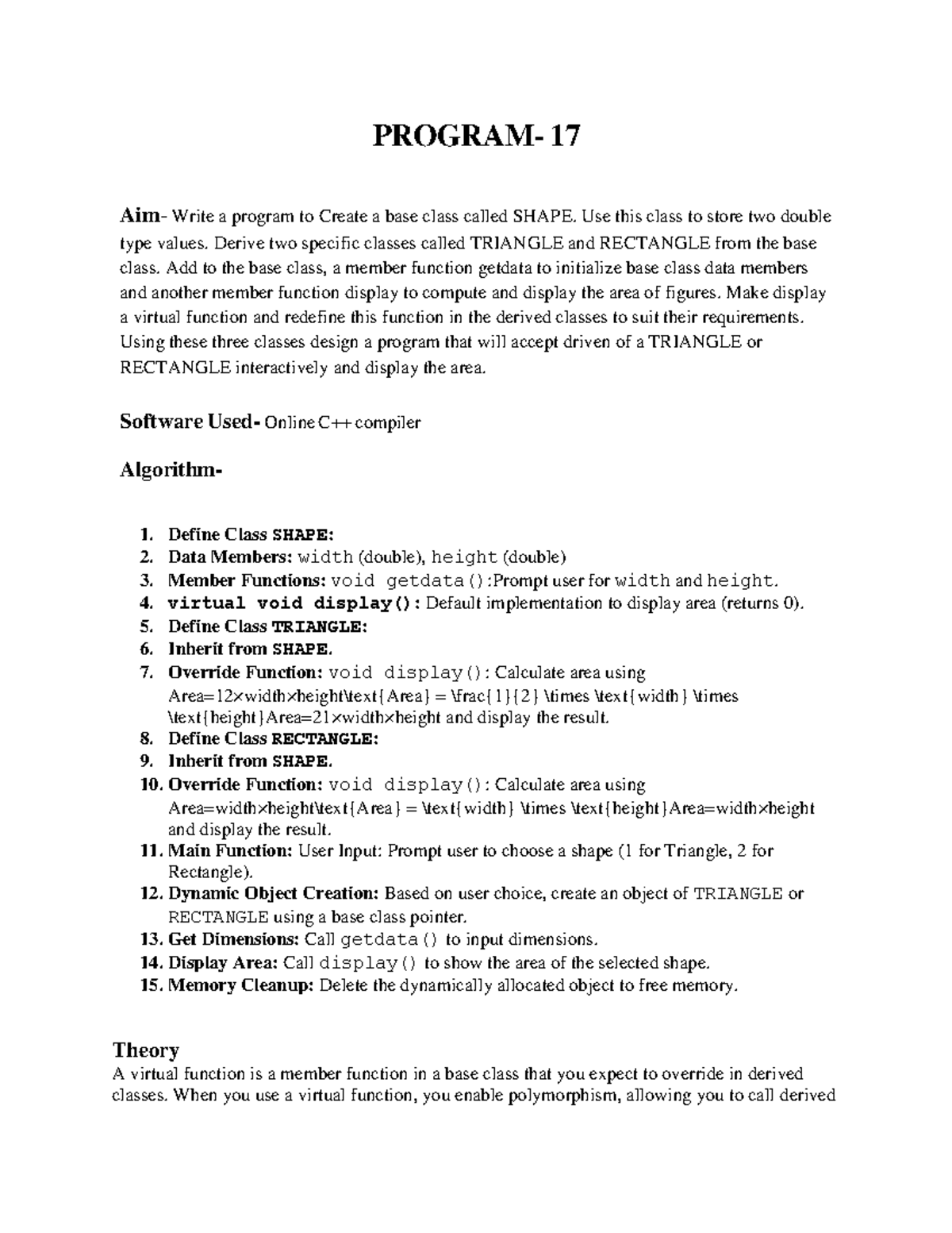 OOPS with C++ Program 17: Shape Class Implementation in 3rd Sem - Studocu